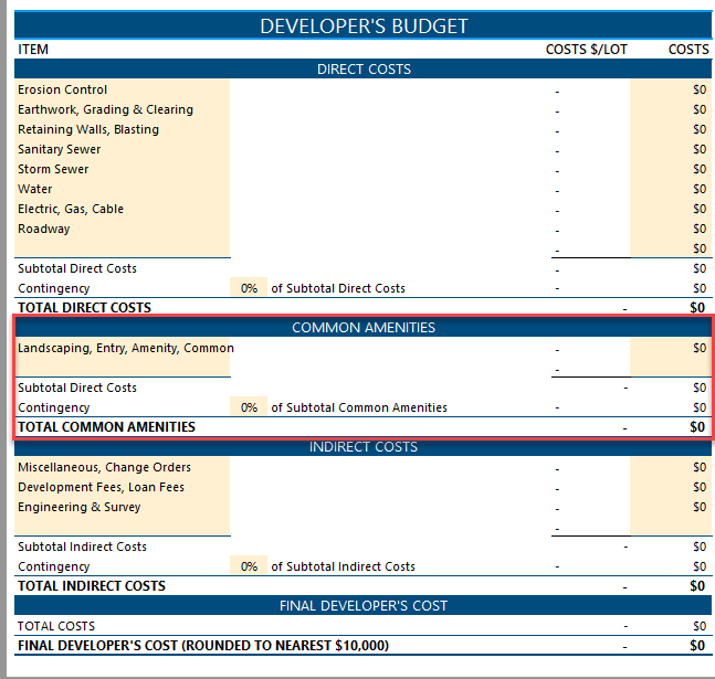 Subdivision: Using the LOTCOST | Cost Approach sheet – Valcre Online Support