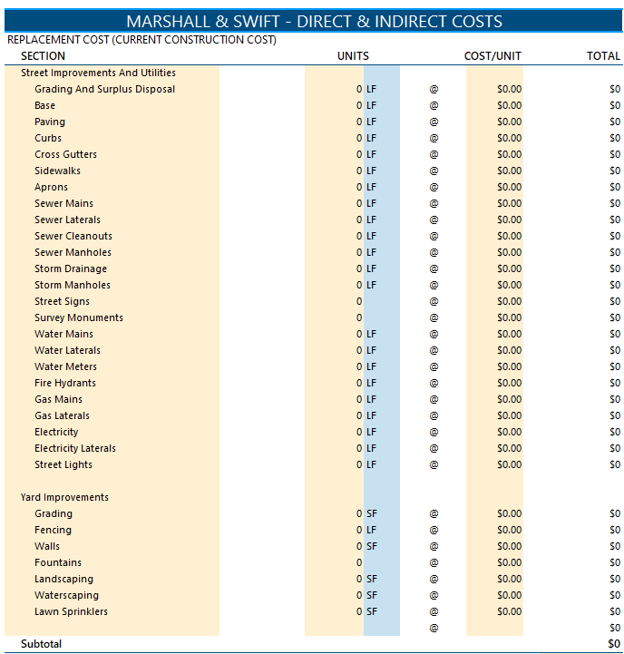 Subdivision: Using the LOTCOST | Cost Approach sheet – Valcre Online Support