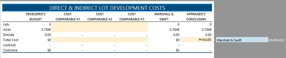 Subdivision: Using the LOTCOST | Cost Approach sheet – Valcre Online Support