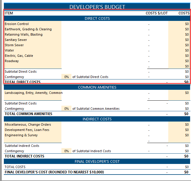 Subdivision: Using the LOTCOST | Cost Approach sheet – Valcre Online ...