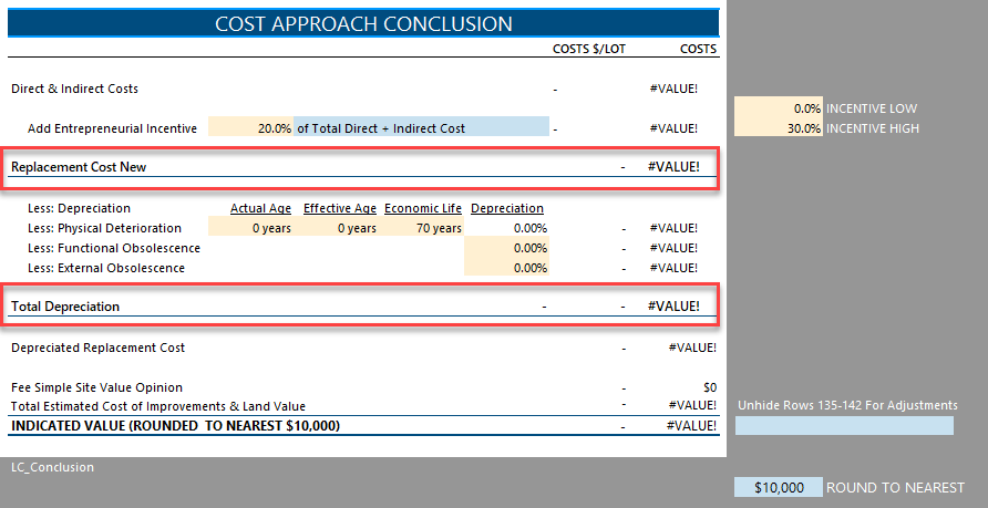 Subdivision: Using the LOTCOST | Cost Approach sheet – Valcre Online ...