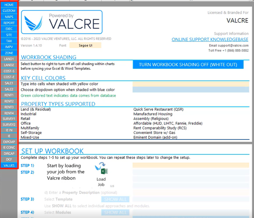 Valuation Workbook: Setting up your Workbook – Valcre Online Support